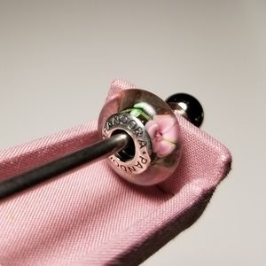 Pandora | Jewelry | Pandora Black And Pink Flowers Murano Charm | Poshmark